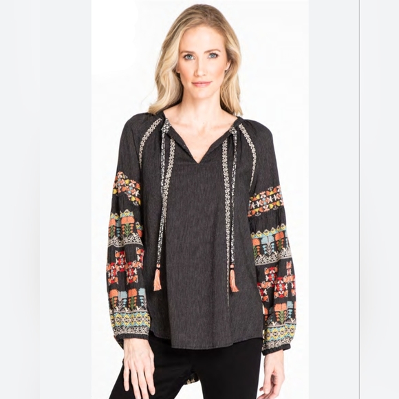 John Mark | Tops | John Mark Embroidered Narrow Stripe Vneck Tassel Tie ...